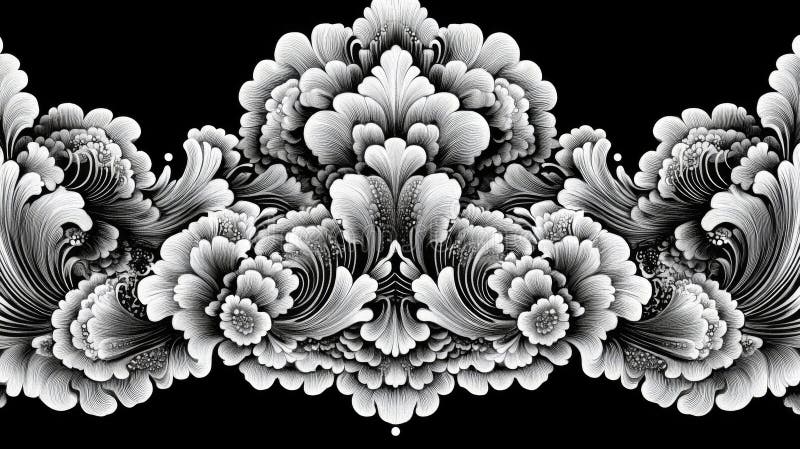 Black and White Symmetrical Floral Pattern Design Stock Illustration ...