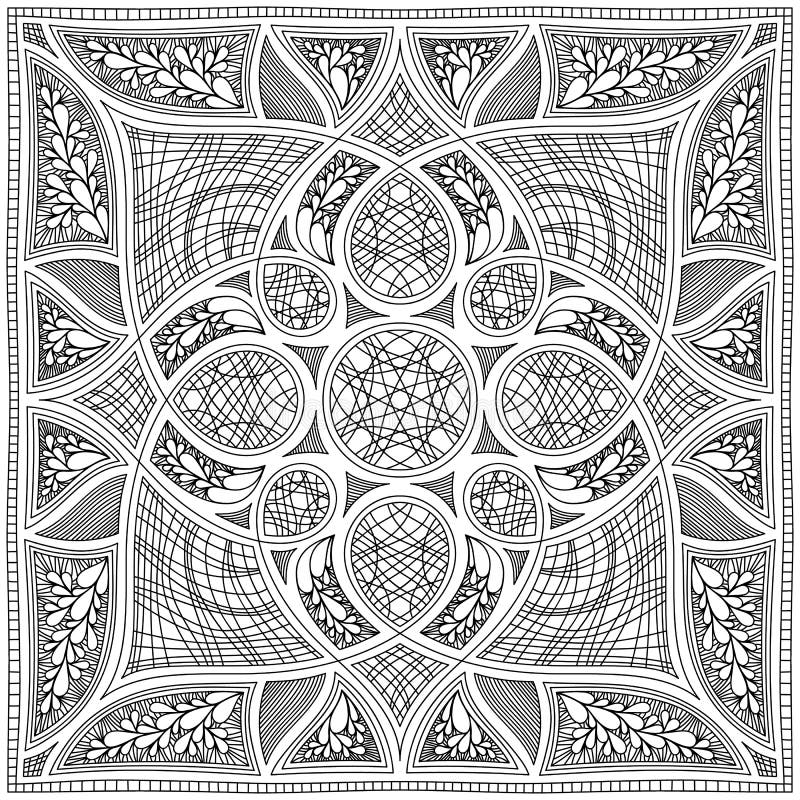 Black and White Symmetrical Square Arabesque. Textile Design Stock ...