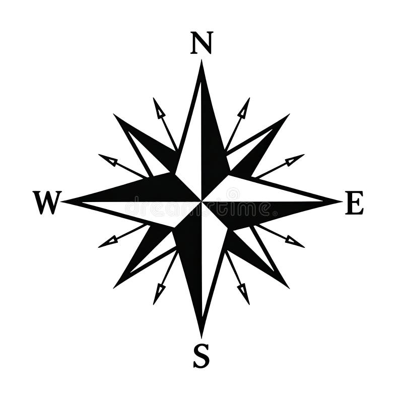 Black and White Symmetrical Wind Compass Illustration Stock ...