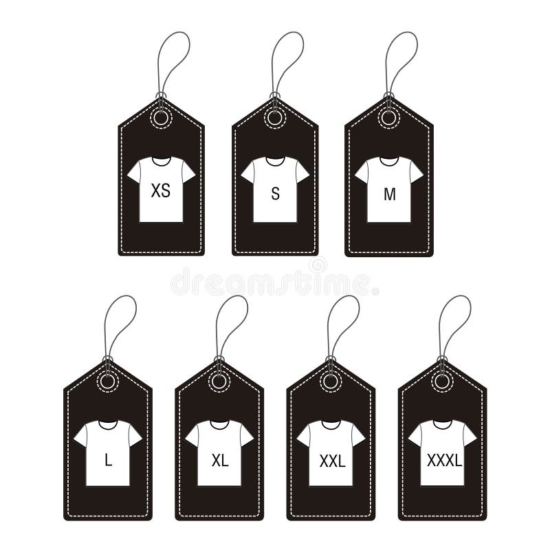 Black and White T-shirts Sizes Labels Isolated on a White Background ...