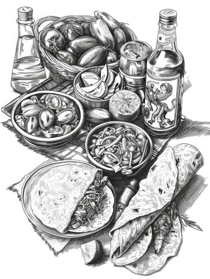 Black and White Table Full of Food Stock Image - Image of celebration ...