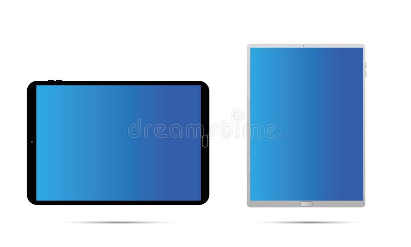 Black and White Tablet Computers Mockups with Blue Screens. Responsive ...