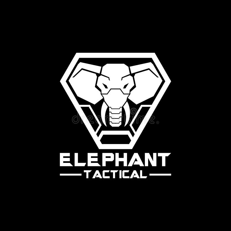 Black and White Tactical Elephant Logo in Triangle Shield Vector ...