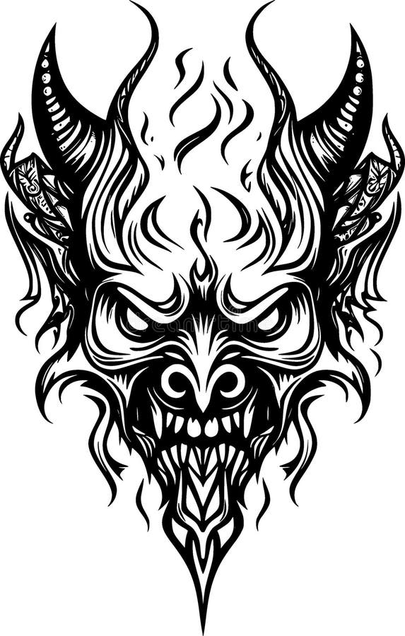 Black and White Tattoo Design of Devil Face Stock Illustration ...