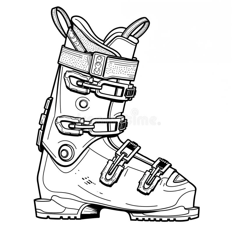 Detailed Ski Boot Illustration in Technical Drawing Style Stock ...