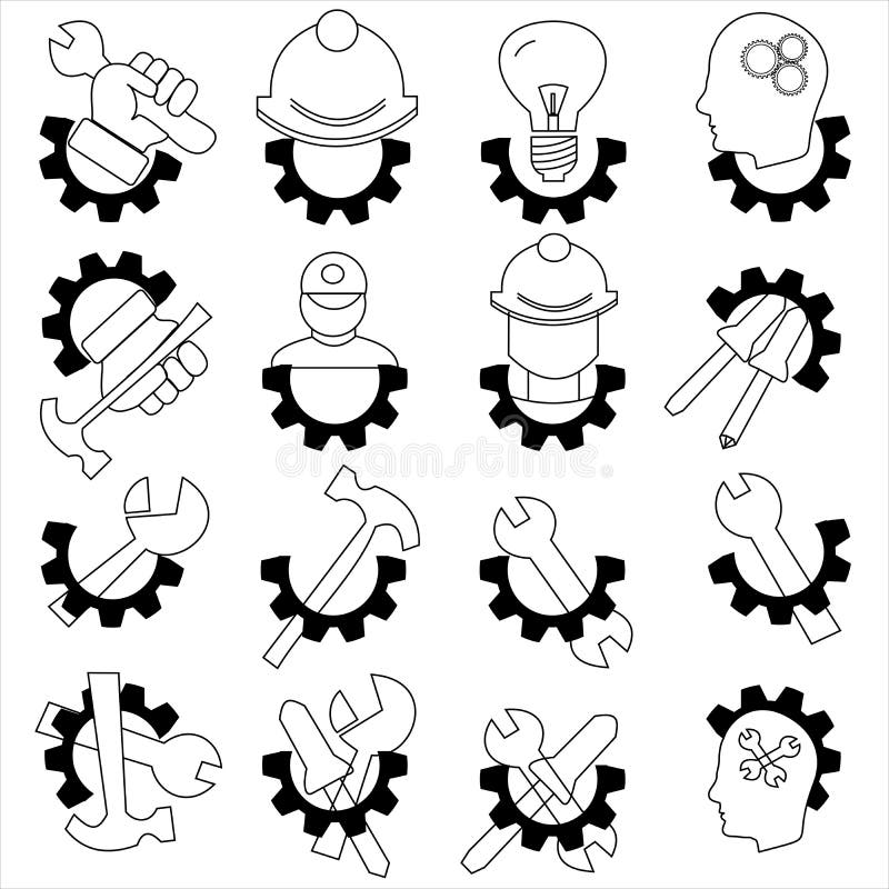 Black and White Technology Vector Icon Set Stock Vector - Illustration ...
