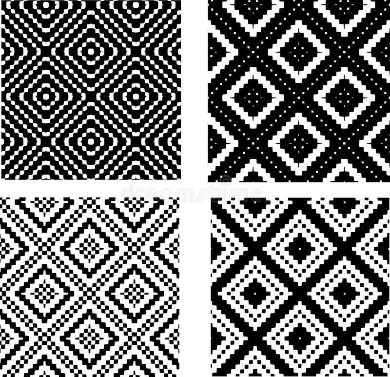 Black and White Texture. Abstract Seamless Geometric Pattern. Four ...