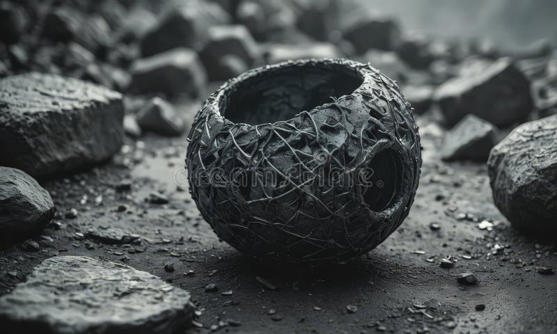 Black and White Textured, Spherical Object with Hole in the Center ...