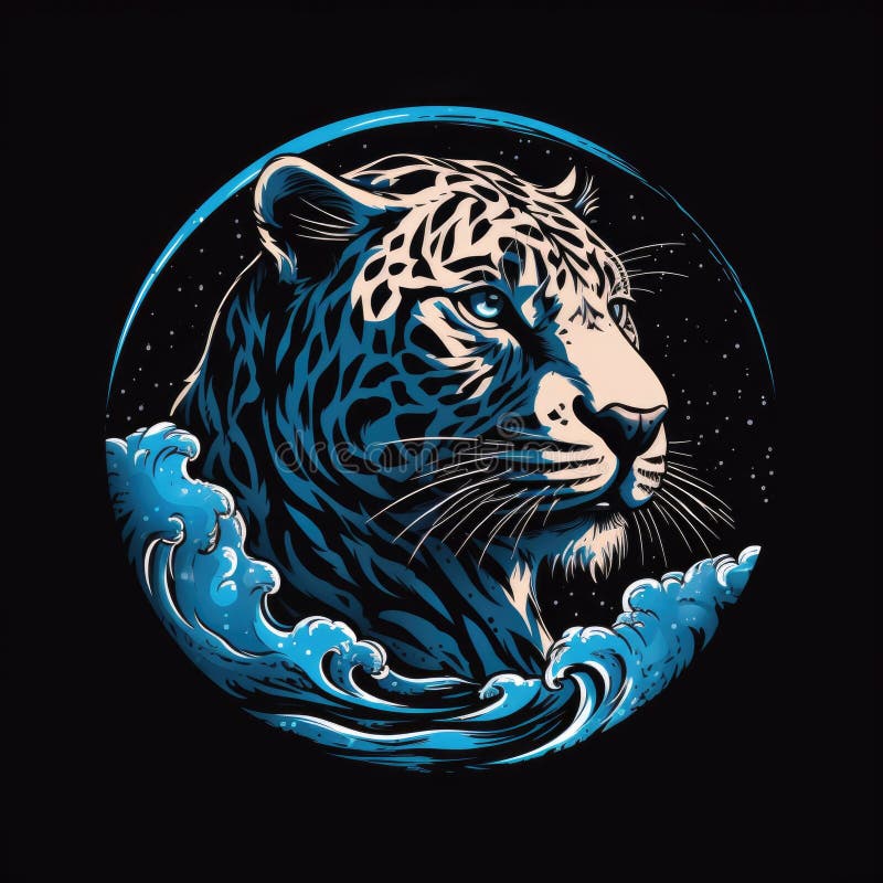 A Black and White Tiger in a Blue Circle. Stock Illustration ...