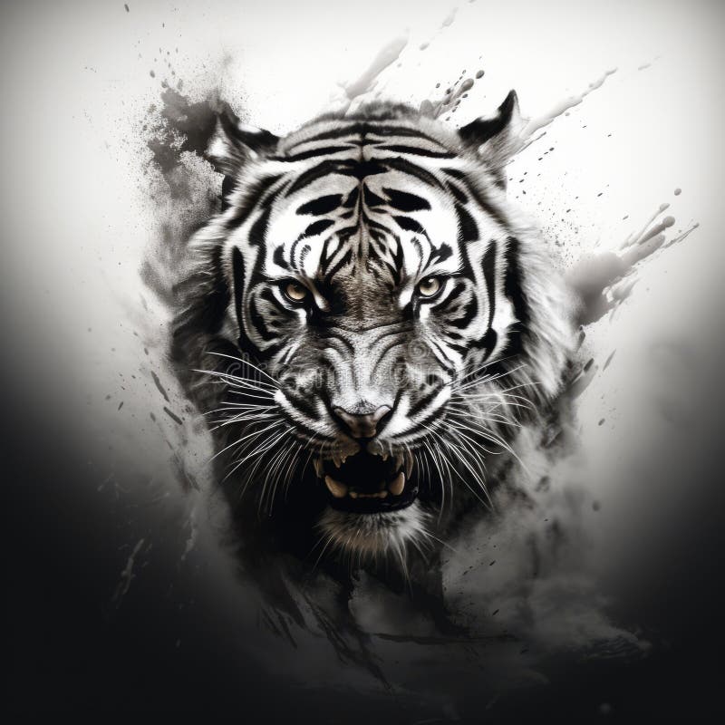Black and White Tiger Wallpaper with Splashes - Ross Tran Style Stock ...