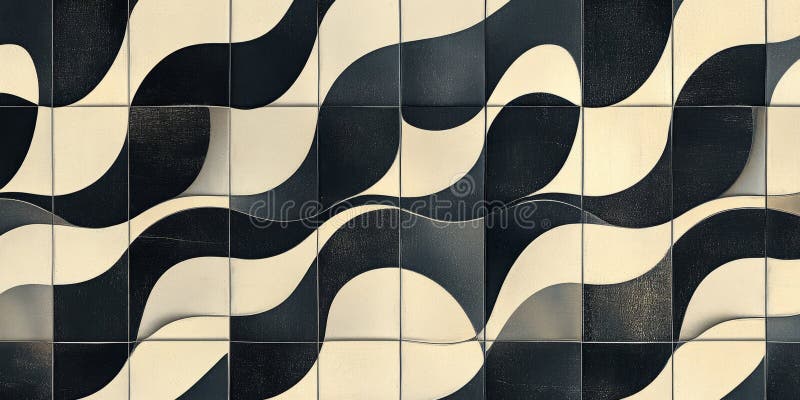 Black and White Tile Pattern with a Wave Design Stock Illustration ...