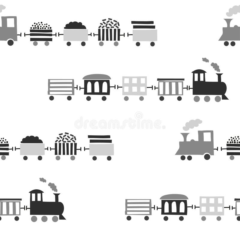 Black and White Toy Trains Seamless Pattern. Stock Vector ...