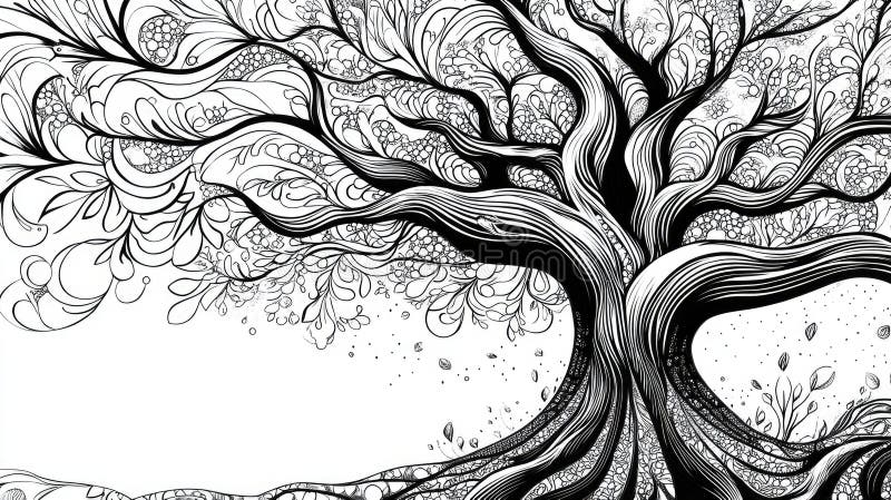 Black and White Tree Drawing Stock Photo - Image of design, generated ...