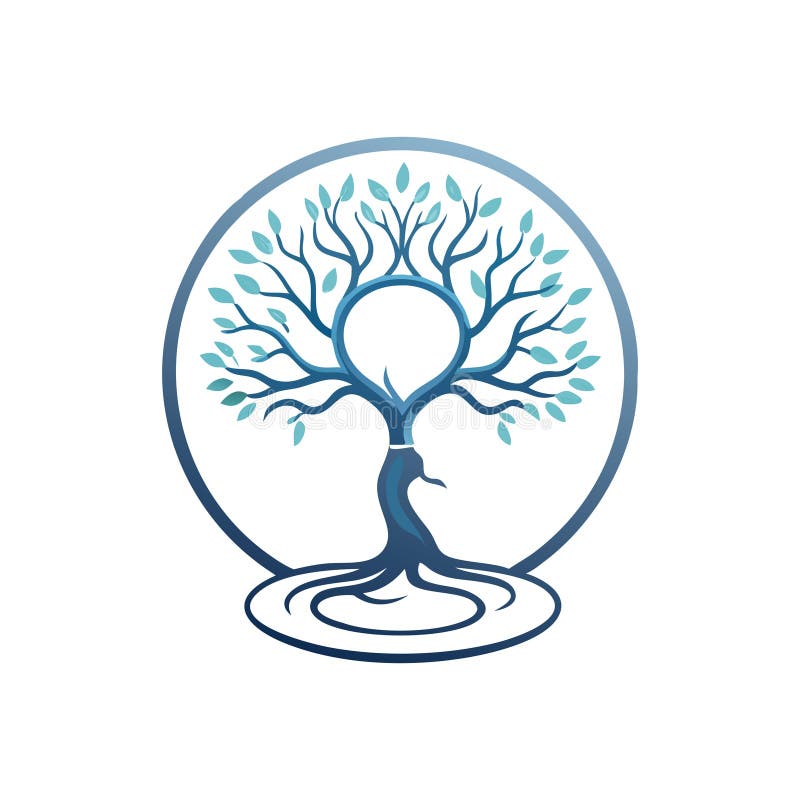 Black and White Tree of Life Vector Illustration in a Circle Frame ...