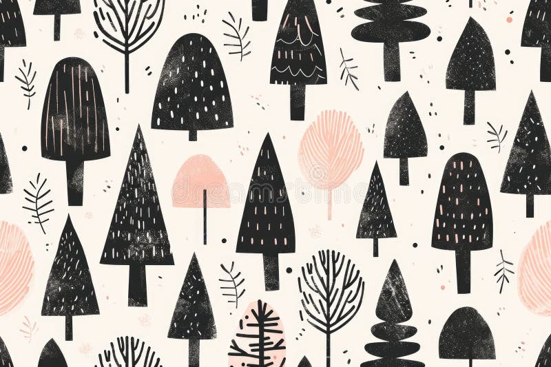 Black and White Tree Pattern Stock Illustration - Illustration of ...