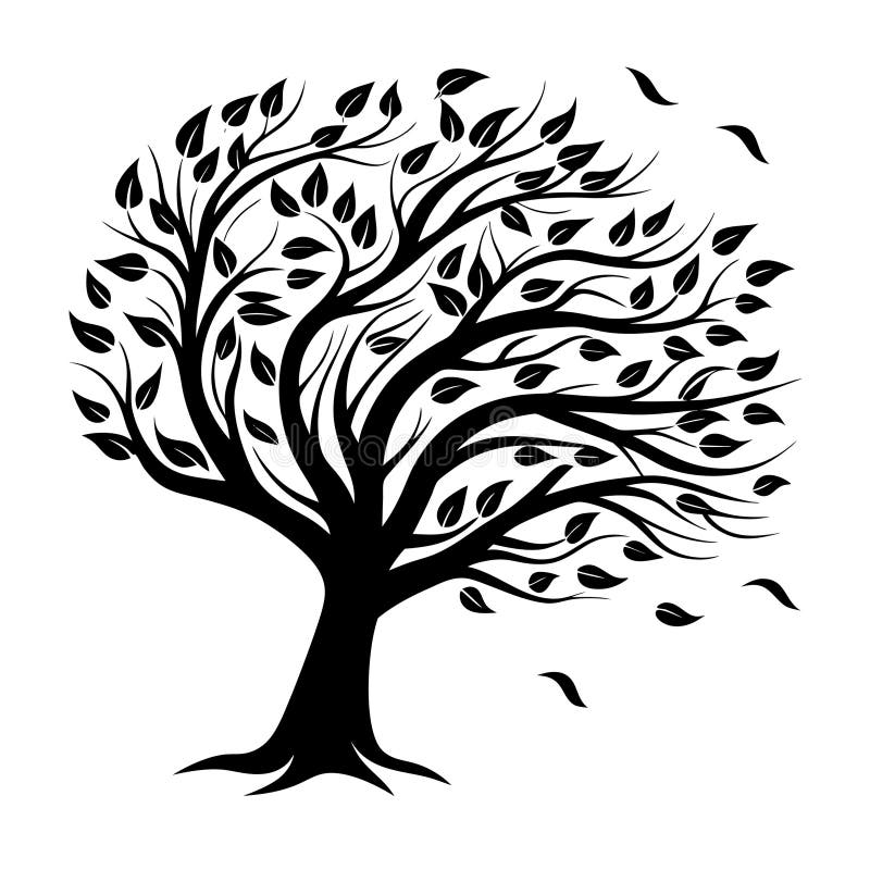 Blowing Wind Tree Black White Stock Illustrations – 236 Blowing Wind ...