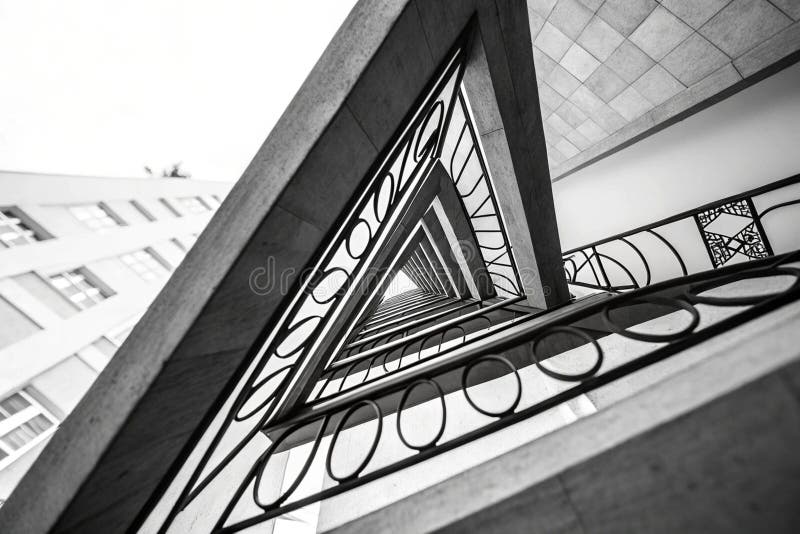 Black and White Triangle Spiral Pattern in Modern Architecture Stock ...