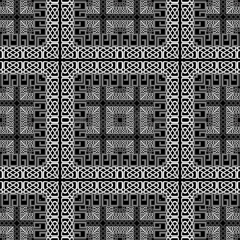 Black and White Tribal Ethnic Seamless Pattern. Vector Plaid Tartan Background. Greek Key ...
