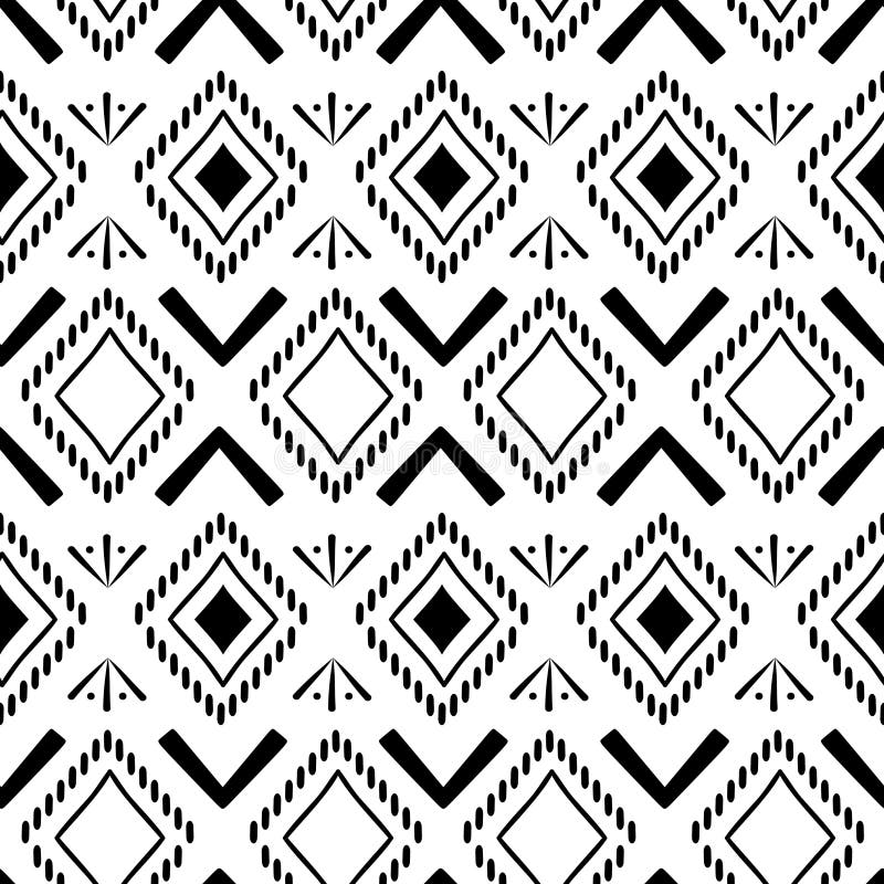 Black and White Tribal Seamless Pattern Vector Illustration with Ikat ...