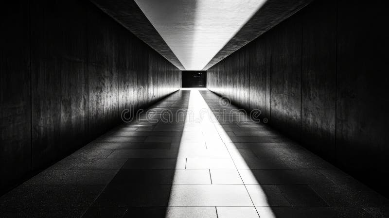 Black and White Tunnel with Light at the End Stock Illustration ...