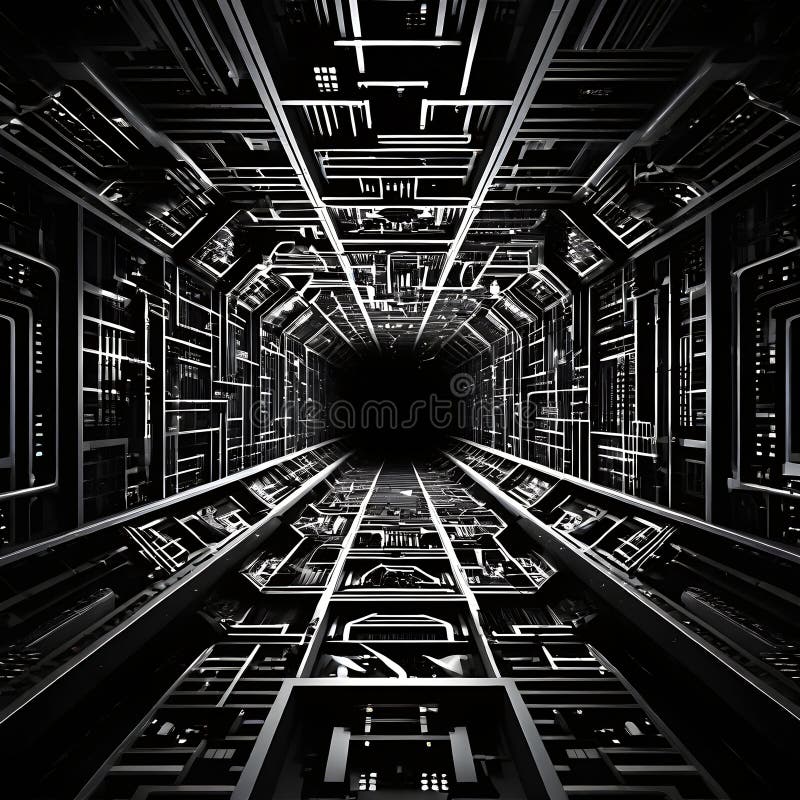 Black and White Tunnel Structure Representing Data and Communication ...