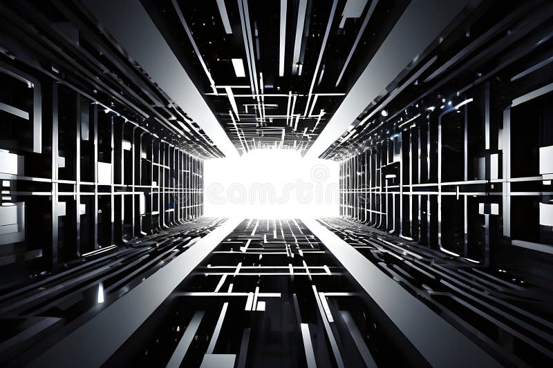 Black and White Tunnel Structure Representing Data and Communication ...