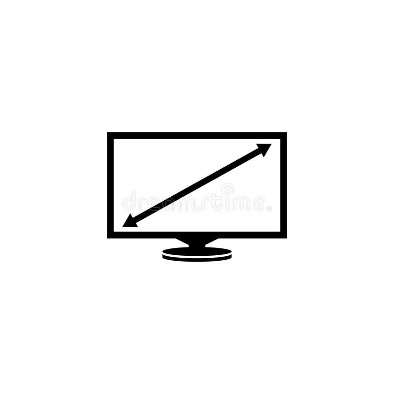 Black and White TV Icon with Diagonal Arrow Indicating Screen Size ...