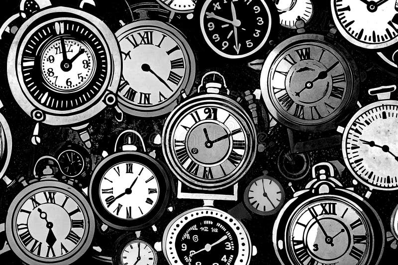 Black White Various Clocks with Hands and Dials Stock Illustration ...