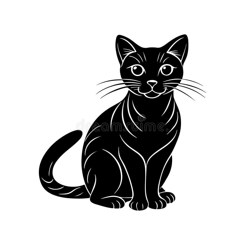Black and White Vector Art Depicting a Cat Stock Illustration ...