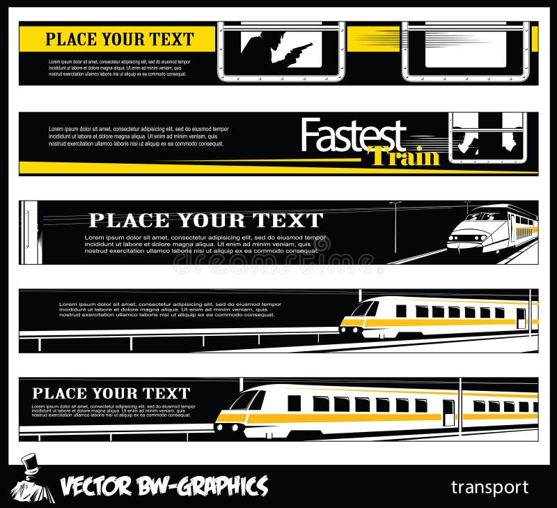 Black and White Vector Banner. Railroad and Train. Stock Vector ...