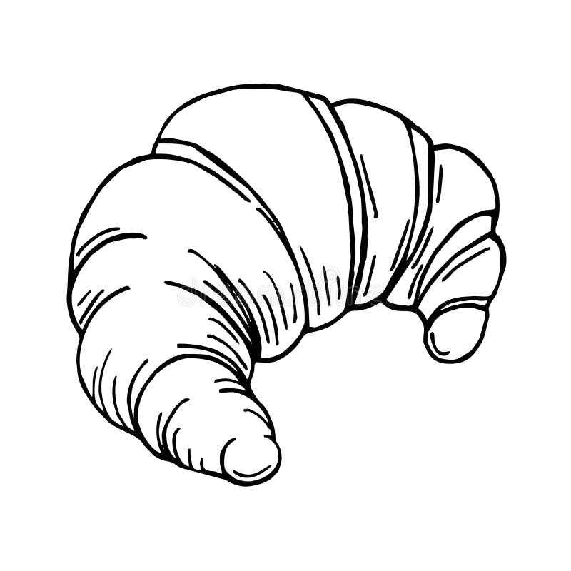 Black and White Vector Drawing of Croissant Stock Vector - Illustration ...
