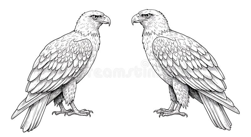 Two Fierce Eagles Facing Each Other, Illustration Style and Isolated ...