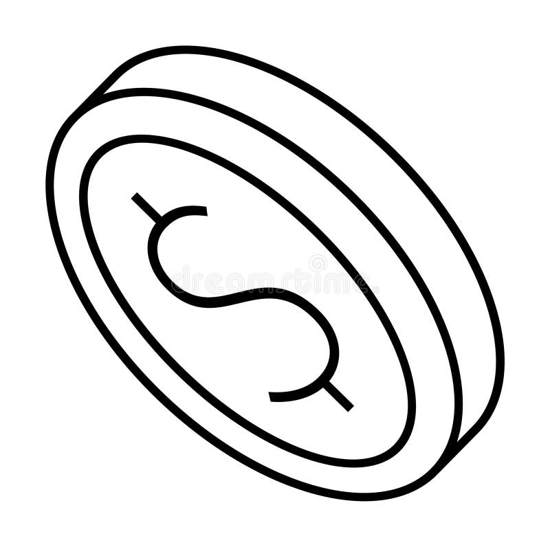 Black and White Vector Drawing of a Tilted Coin with Dollar Sign on it ...