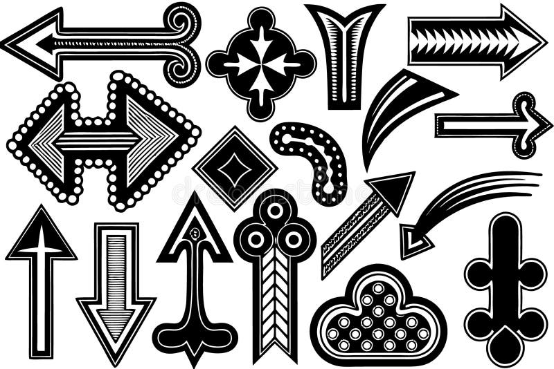 Black and White Vector Graphic Displaying a Variety of Stylized Arrows ...