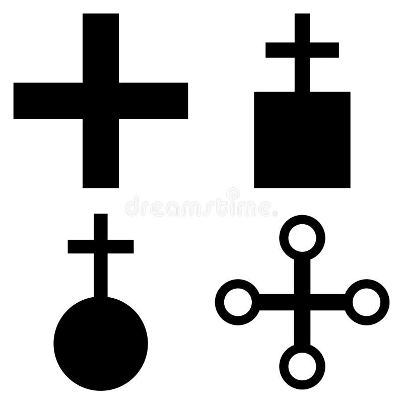 Black and White Vector Graphic of a Set of Map Symbols for Churches. it ...