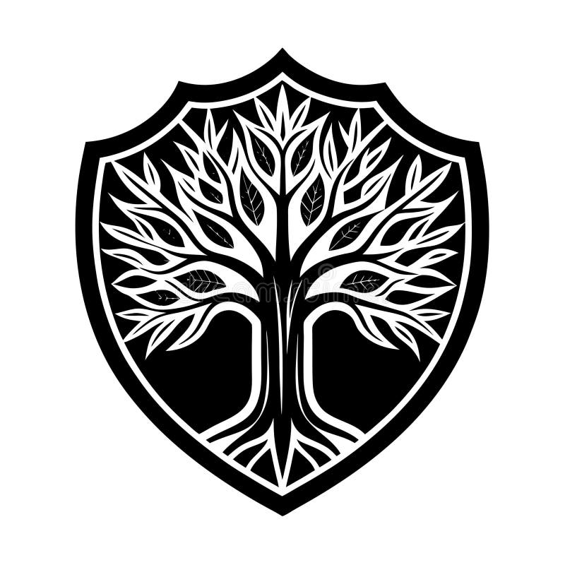 Tree of Life Shield Emblem in Black and White - Vector Graphic Stock ...