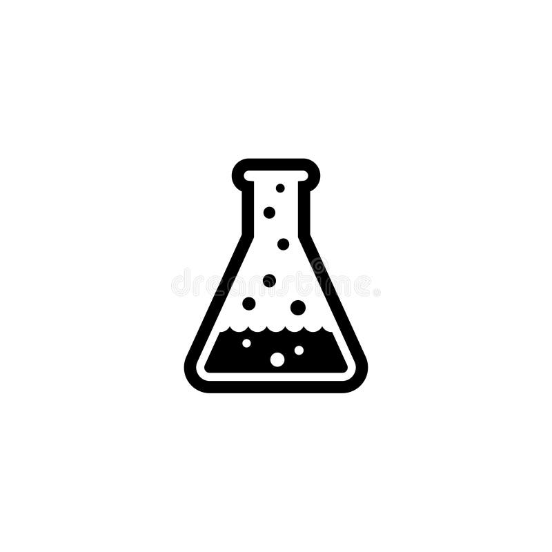 Black and White Vector Icon of a Laboratory Flask with Bubbling Liquid ...