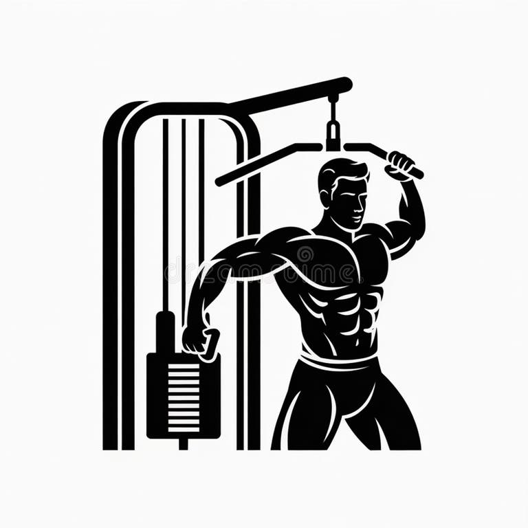 Black and White Vector Icon of a Muscular Man Performing a Lat Pulldown ...