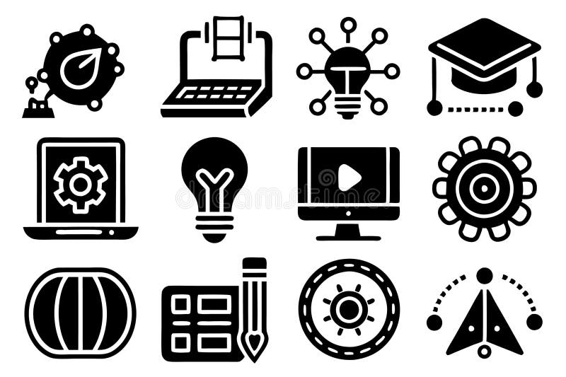 Black and White Vector Icons in a 3x4 Grid Layout. Stock Vector ...
