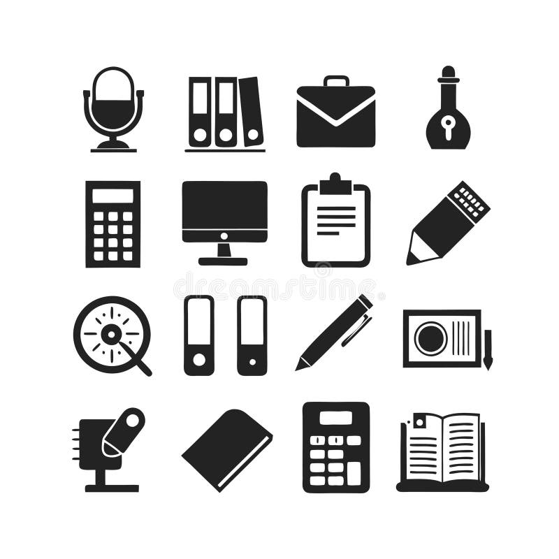 Black and White Vector Icons Representing Business and Office Work ...