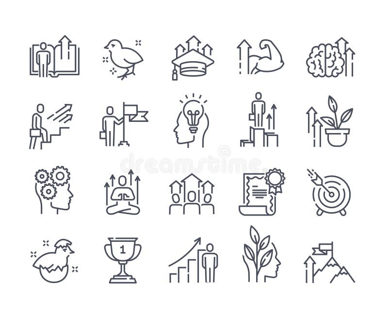 Black and White Vector Icons Set of Personal Growth Stock Vector ...