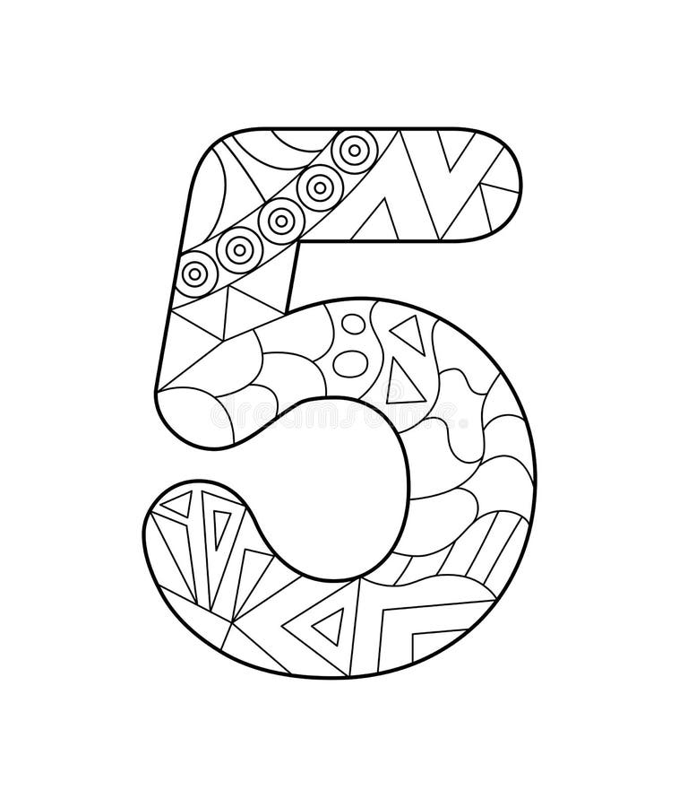 Black and White Vector Illustration for Coloring. Number Four in the ...