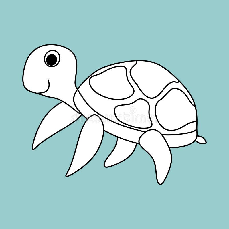 Black and White Vector Illustration of Cute Sea Turtle. Linear Cartoon ...