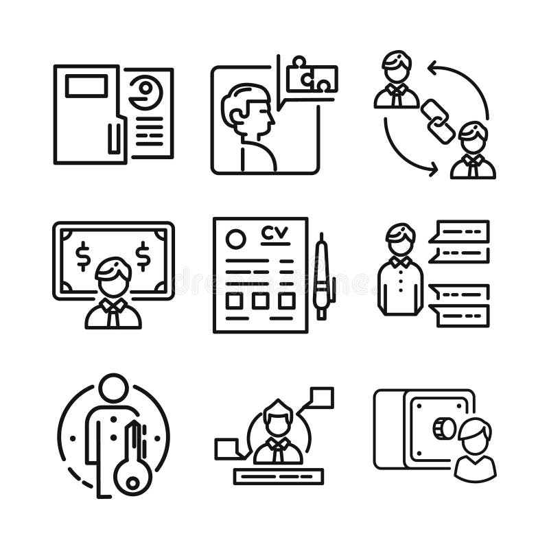 Personal Work Icon Set Black and White Illustration Stock Vector ...
