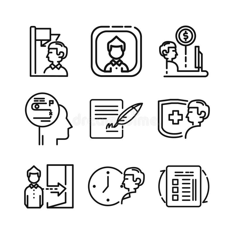 Personal Work Icon Set Black and White Illustration Stock Vector ...