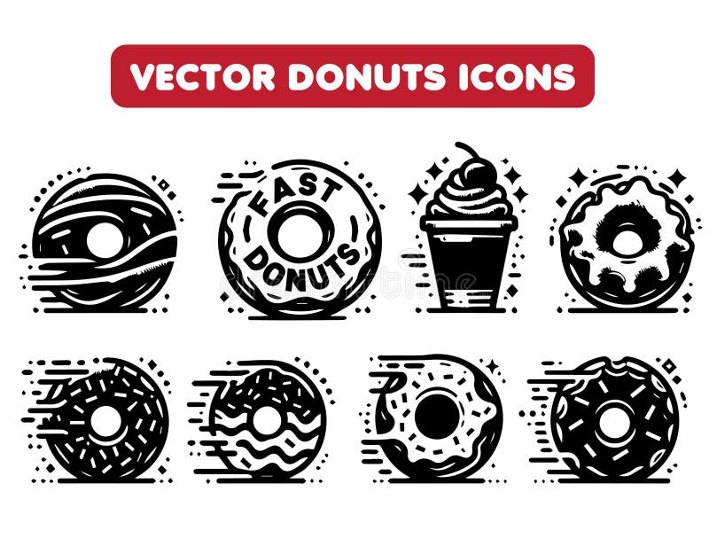 Vector Donuts Icons in Black and White, Bold Lines and Dynamic Design ...