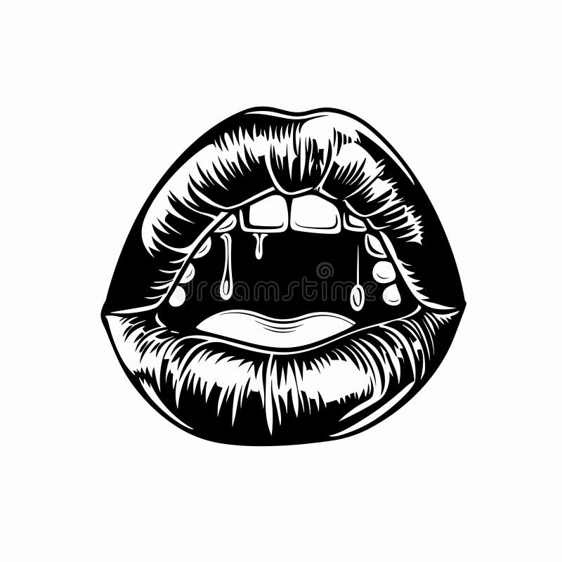 Black White Vector Illustration Dripping Lips. Sensual Female Lips ...
