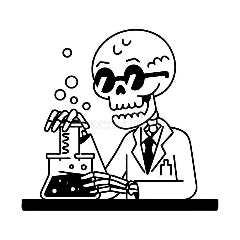 Skeleton Scientist Mixing Chemicals Vector Illustration for Halloween ...