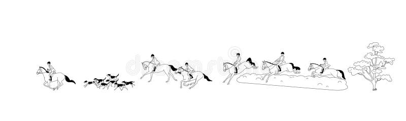 Black and White Vector Illustration of a Fox Hunt Stock Vector ...