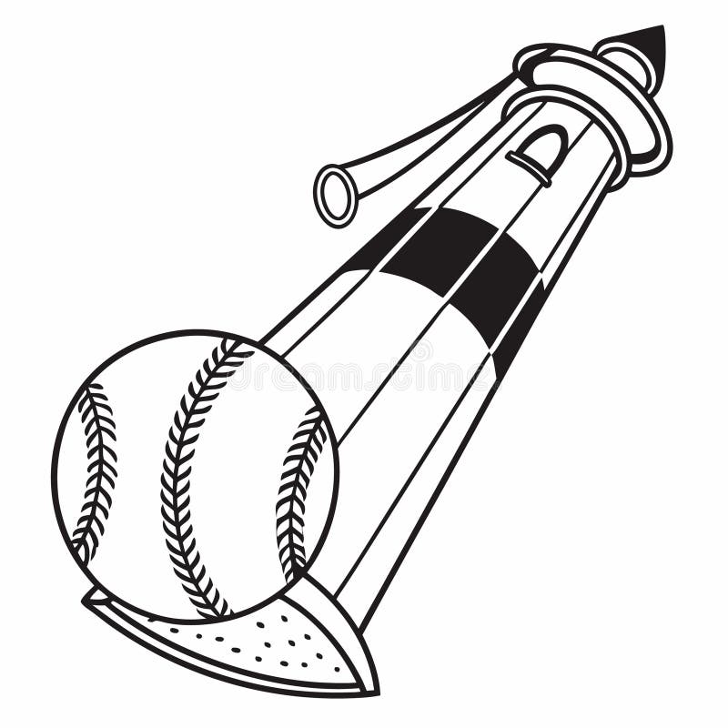 Black and White Vector Illustration of a Lighthouse with a Baseball at ...